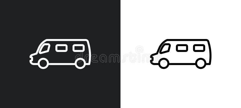 Cargo Bus Outline Icon in White and Black Colors. Cargo Bus Flat Vector ...