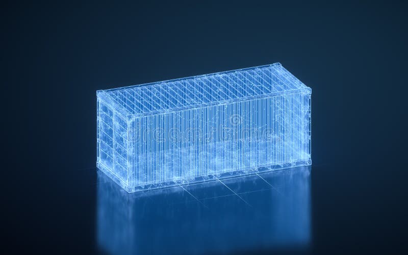 Cargo Container with Blue Digital Lines, Freight and Export, 3d ...
