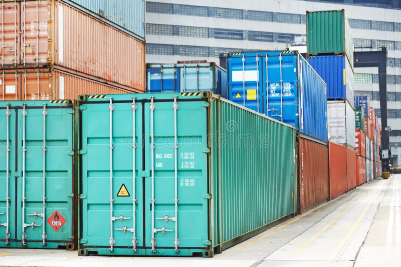 Cargo Container Boxes in Dock Terminal Stock Photo - Image of export ...
