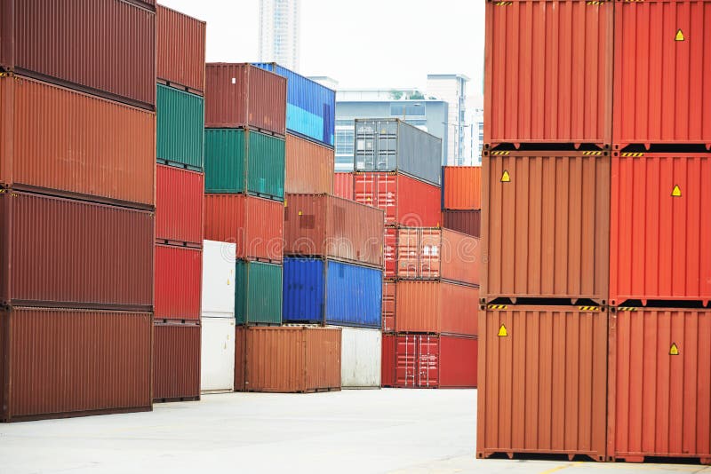 Cargo Container Boxes in Dock Terminal Stock Photo - Image of goods ...