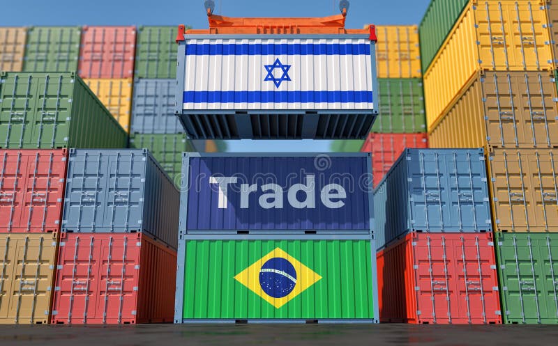 Cargo Container with Brazil and Israel Flag. Stock Illustration ...
