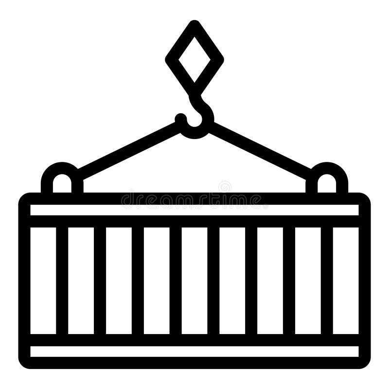 Cargo Container on Crane Hook Line Icon, Shipping Concept. Vector ...