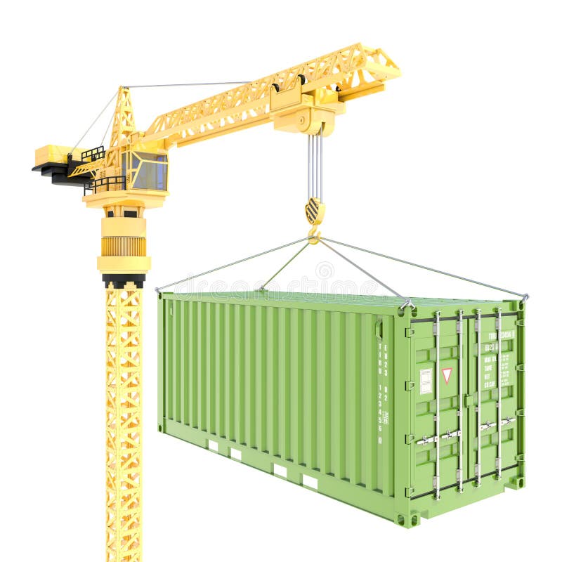 Cargo Container Delivery with Crane Isolated Stock Illustration ...