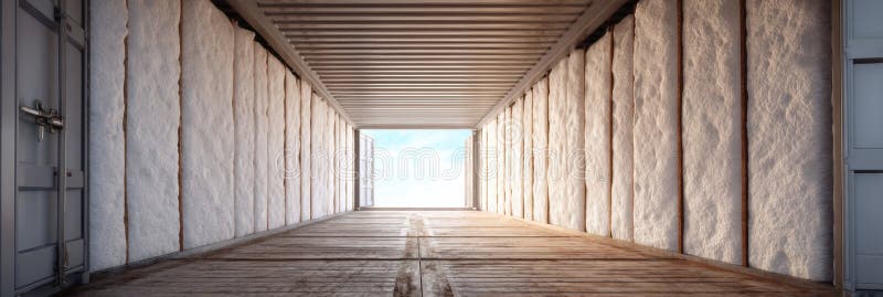 Cargo Container Filled with Building Insulation Panels Viewed from the ...