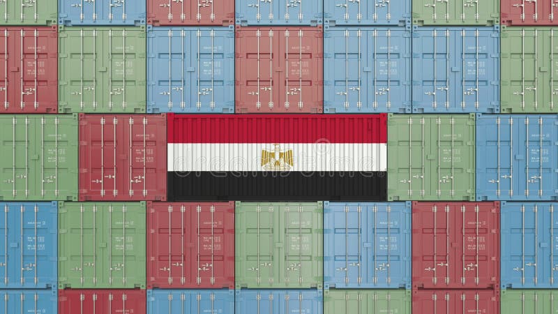 Cargo Container with Flag of Egypt. Egyptian Import or Export Related ...