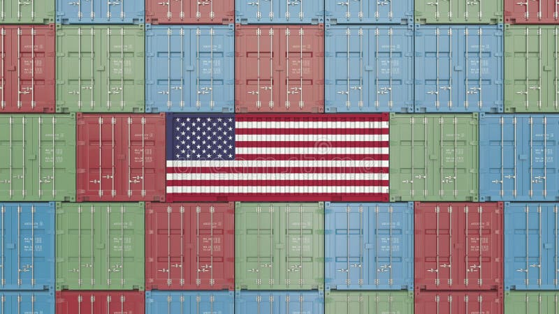 Container with Flag of the United States of America. American Import or ...
