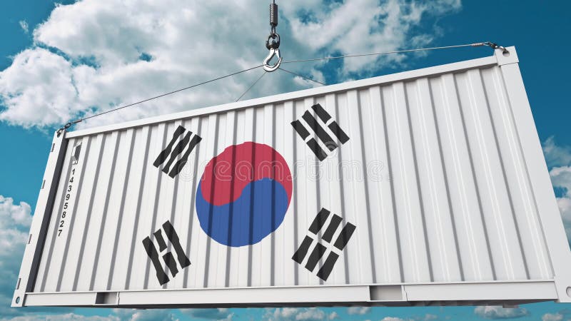 Cargo Container with Flag of South Korea. Korean Import or Export ...