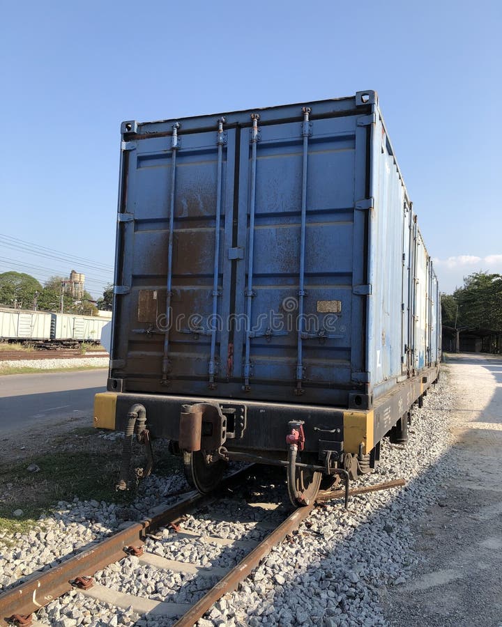 Cargo Container of Freight Train on Railroad Track Stock Photo - Image ...