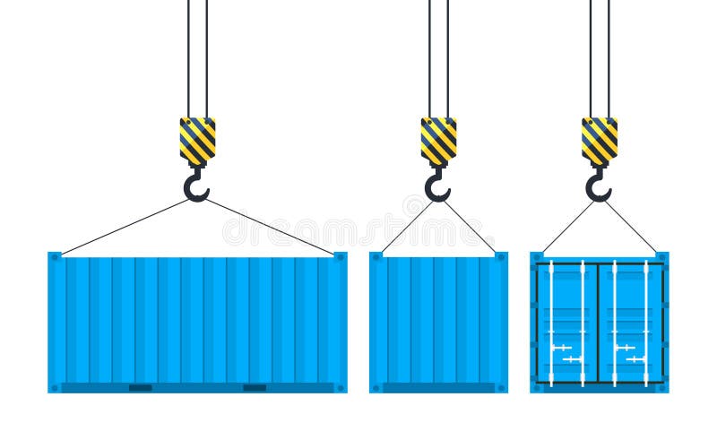 Cargo Container Hanging on a Crane Hook. Port Crane. Worldwide Delivery ...