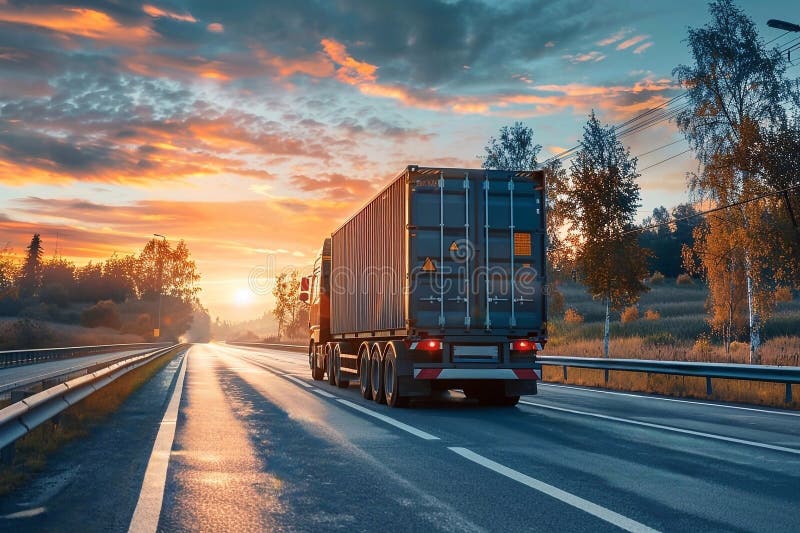 Cargo Container on the Highway. Stock Illustration - Illustration of ...
