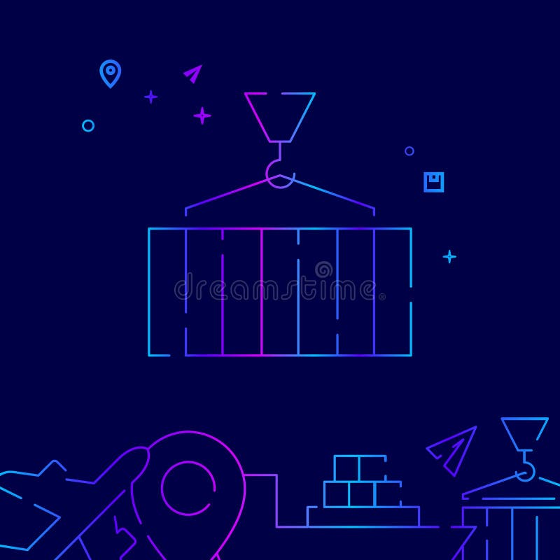 Cargo Container Loading Vector Line Icon, Symbol, Pictogram, Sign on a ...