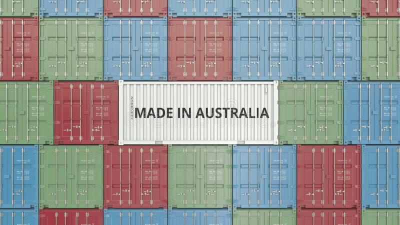 Cargo Container with MADE in AUSTRALIA Text. Australian Import or ...