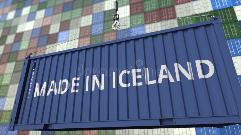 Cargo Container with Made in Iceland Caption. Icelandic Import or ...