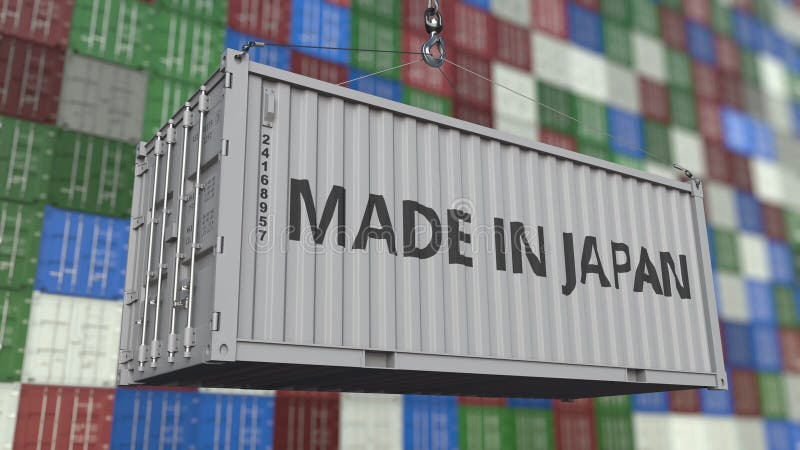 Cargo Container with Made in Japan Caption. Japanese Import or Export ...