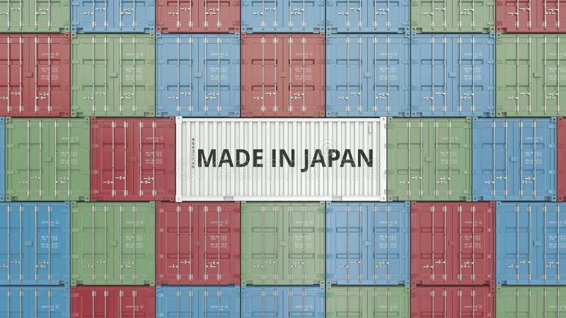 Cargo Container with MADE in JAPAN Text. Japanese Import or Export ...