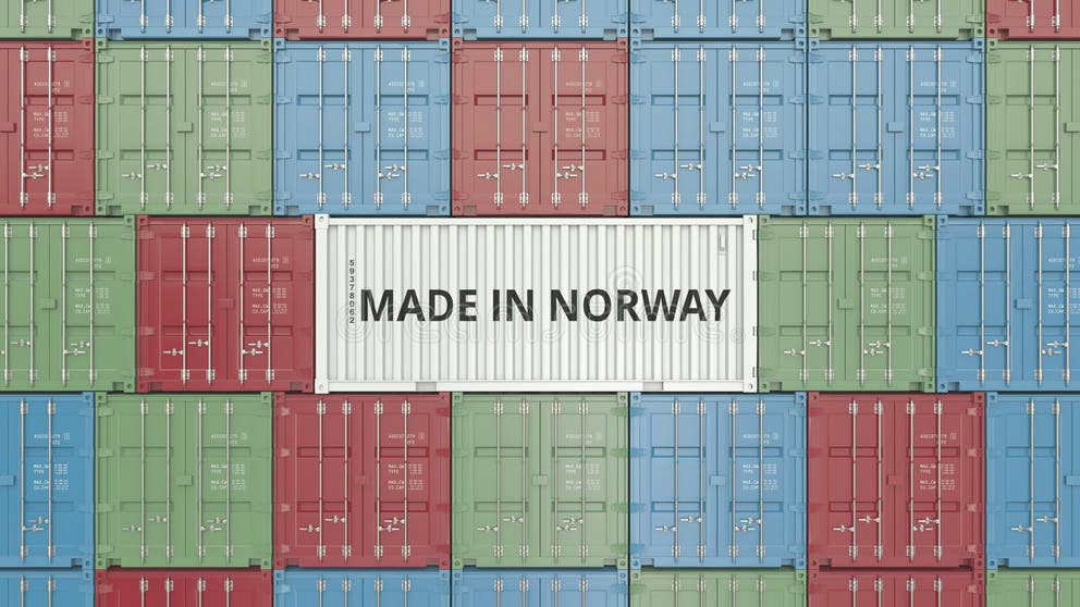 Cargo Container with MADE in NORWAY Text. Norwegian Import or Export ...