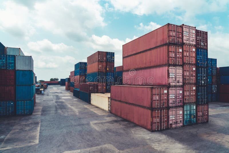 Cargo Container for Overseas Shipping in Shipyard with Heavy Machine ...