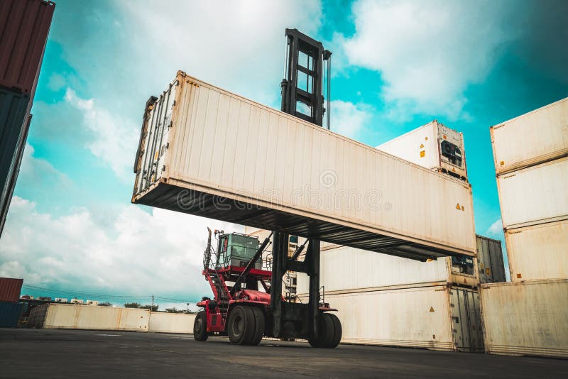Cargo Container for Overseas Shipping in Shipyard with Heavy Machine ...
