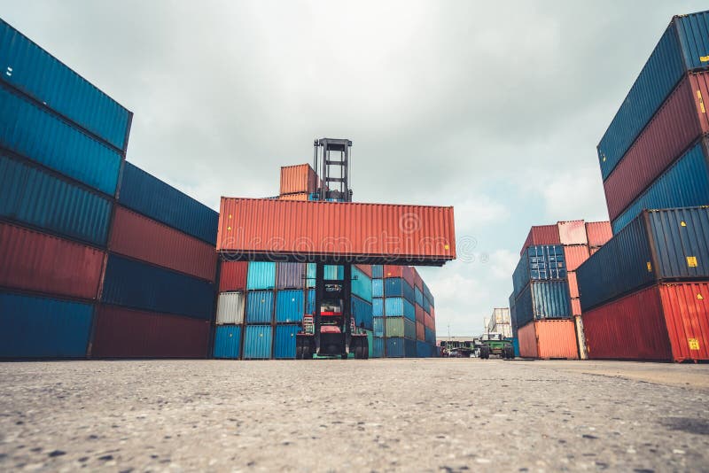 Cargo Container for Overseas Shipping in Shipyard with Heavy Machine ...