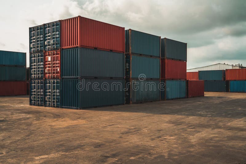 Cargo Container for Overseas Shipping in Shipyard with Heavy Machine ...