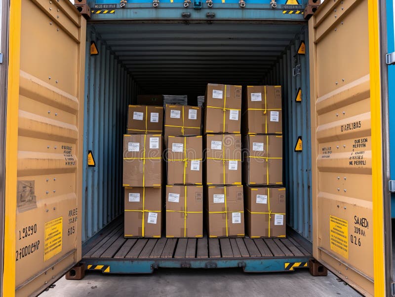 Cargo Container Packed with Boxes Stock Photo - Image of terminal ...