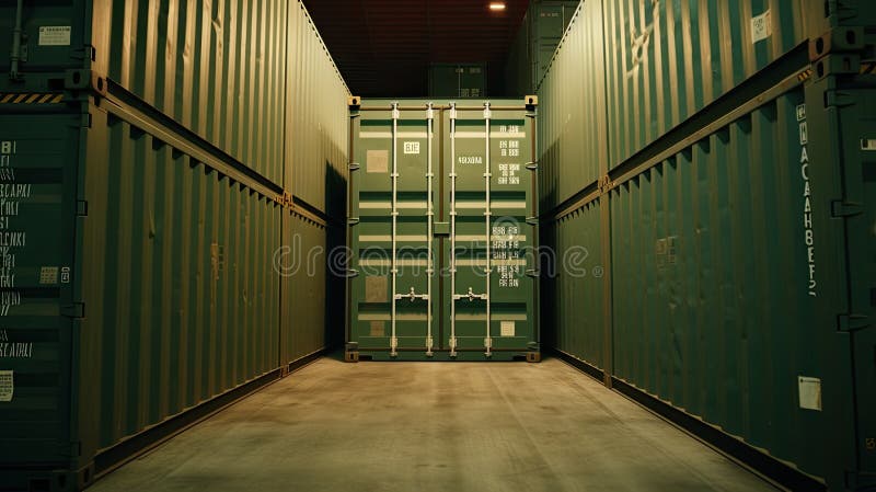 A Cargo Container, Painted in a Distinctive Olive Green Shade, Against ...