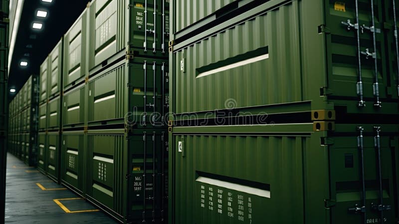 A Cargo Container, Painted in a Distinctive Olive Green Shade, Against ...