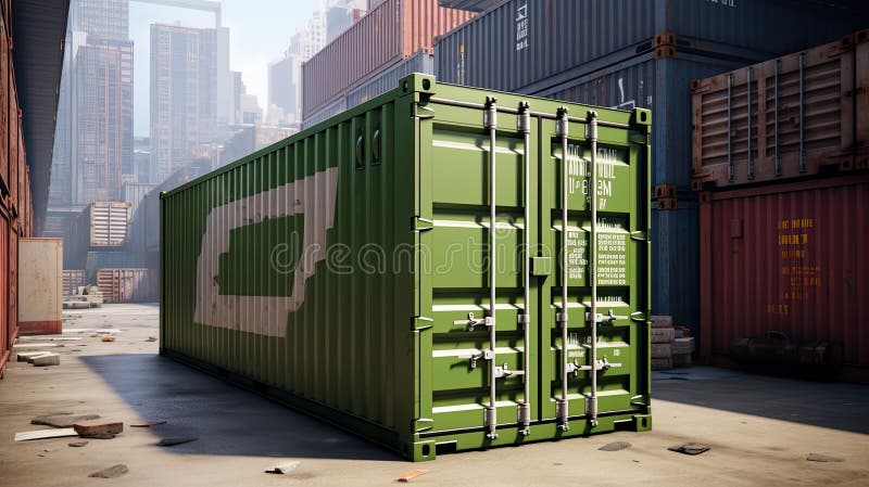 A Cargo Container, Painted in a Distinctive Olive Green Shade, Against ...