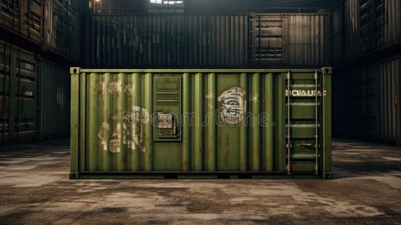 A Cargo Container, Painted in a Distinctive Olive Green Shade, Against ...