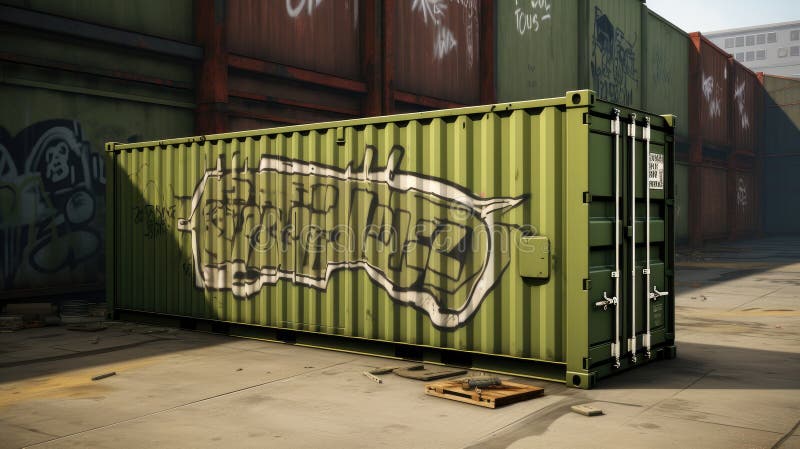 A Cargo Container, Painted in a Distinctive Olive Green Shade, Against ...