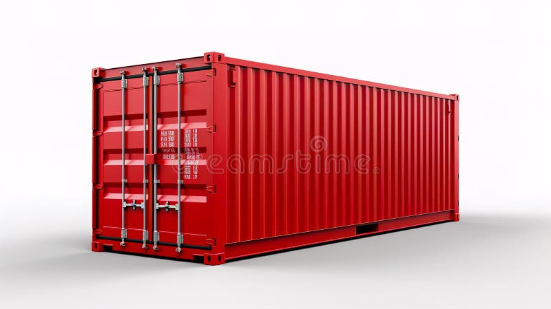 Cargo Container Red Long Isolated in White Stock Illustration ...