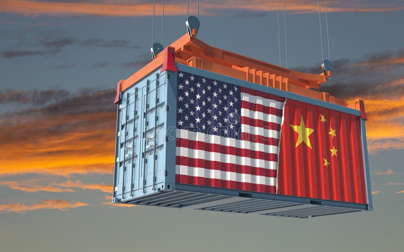 Cargo Container with Ripped USA and China Flag. Stock Illustration ...