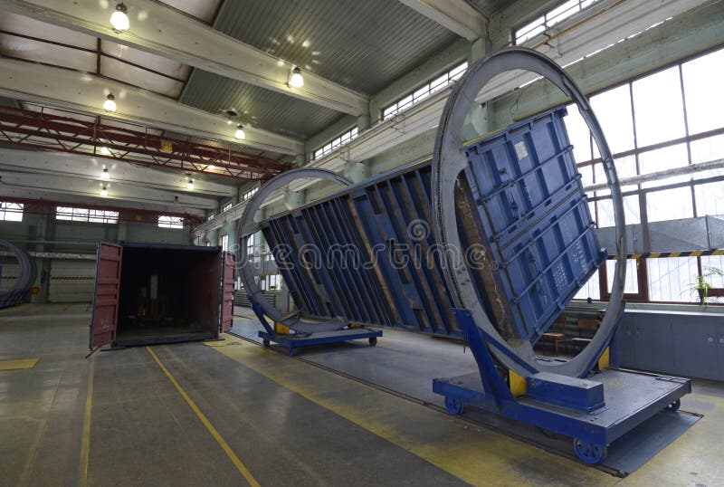 Cargo Container Set in a Frame of Rotating Machine for Repairing ...