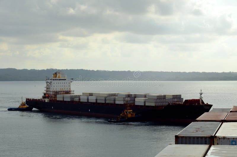 Container Ship Arriving To the Port of Cristobal, Panama. Stock Photo ...