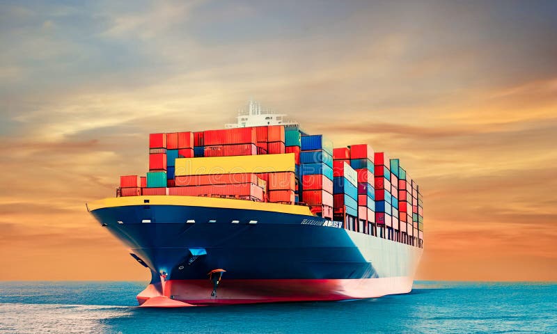 Cargo Container Ship. Business Logistics Concept, Map Global Partner ...