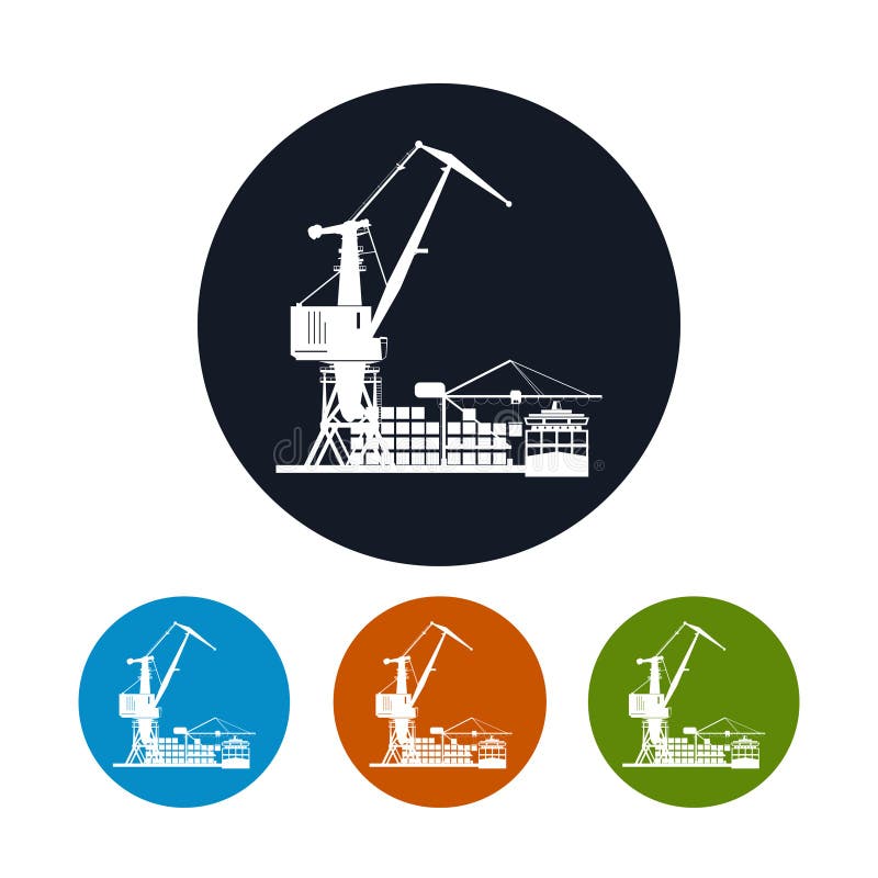 Cargo Container Ship with Cargo Crane Icon Stock Vector - Illustration ...