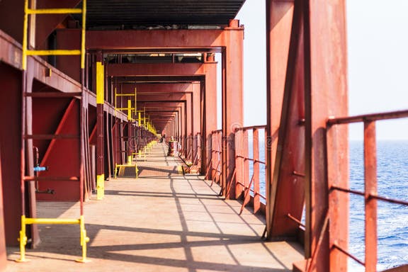 Cargo Container Ship Deck Walkway, Under Loaded Containers with Cargo ...