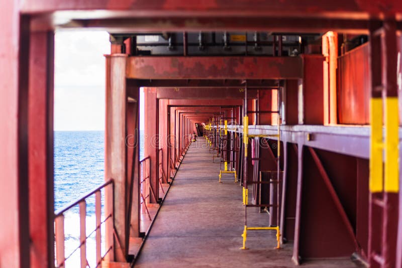 Cargo Container Ship Deck Walkway, Under Loaded Containers with Cargo ...