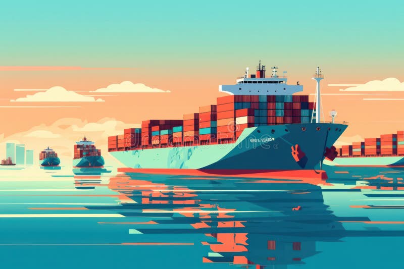 Cargo Container Ship Illustration, Global Logistics and Trade.express ...