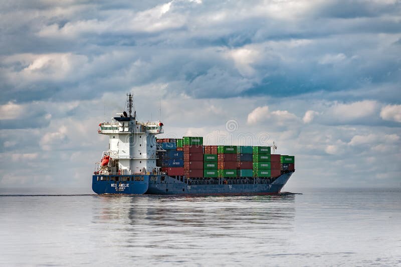 Cargo Container Ship is Leaving Port of Riga, Latvia Editorial Stock ...