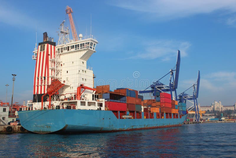 Cargo Container Ship Loading Stock Photo - Image of shipping, harbor ...