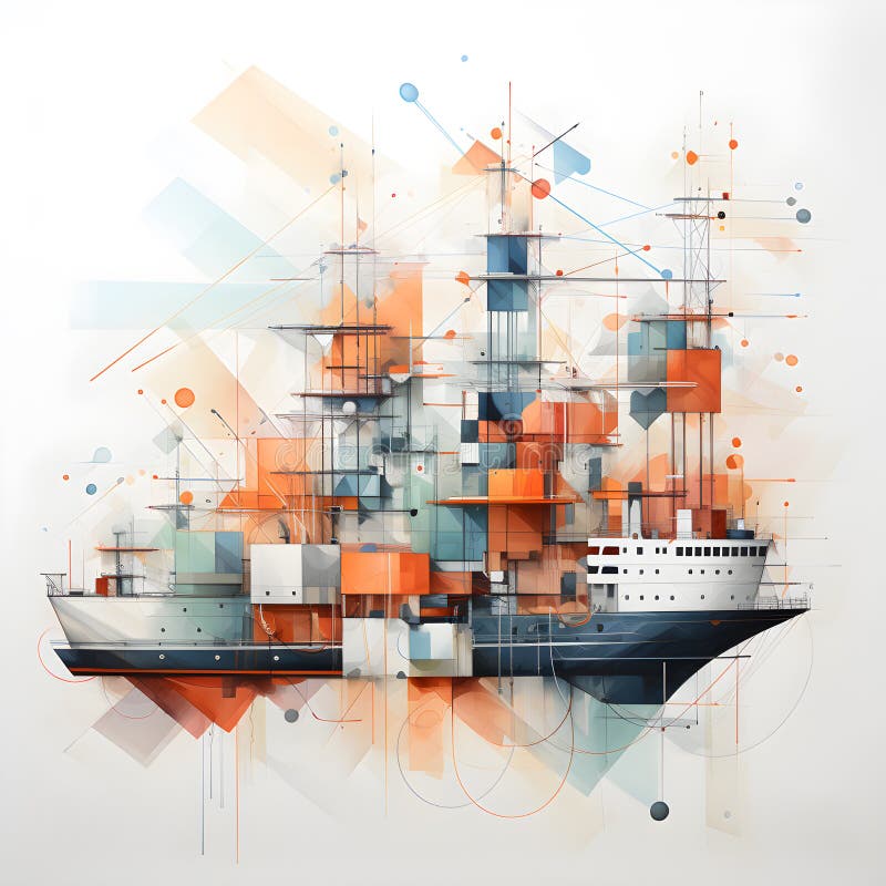 Abstract Representation of Cargo Ships, Utilizing Intersecting Lines ...