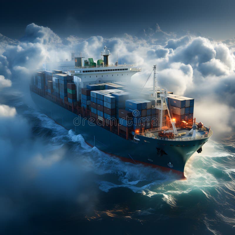 Intricate 2D Isometric Rendering of Cargo Ship Sailing through Dense ...
