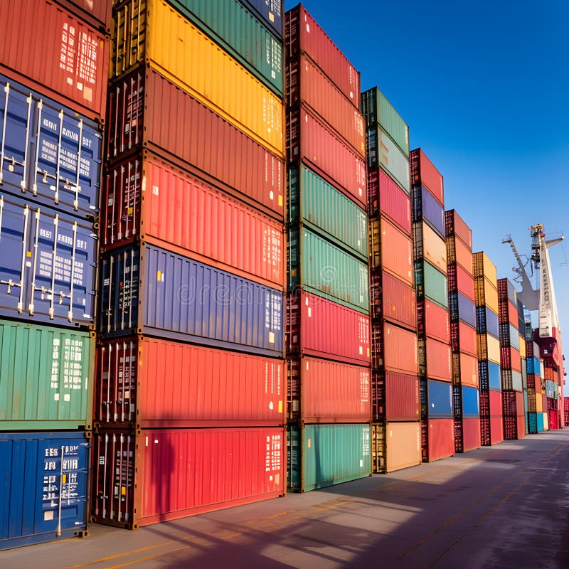 Many Container on Large Cargo Ship, Very High Details, Daylight, Clear ...