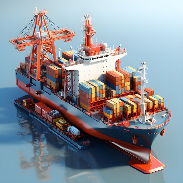 Minimalist 2D Isometric Representation of Cargo Ship, Highlighting ...