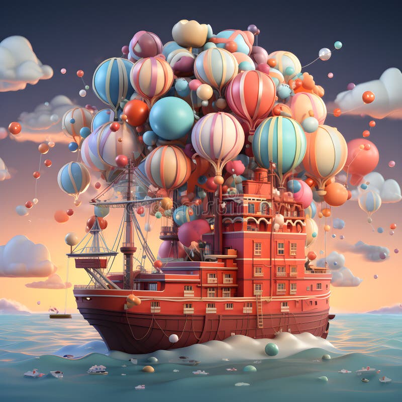 Whimsical 2D Isometric Illustration of Container Floating in Mid-air ...