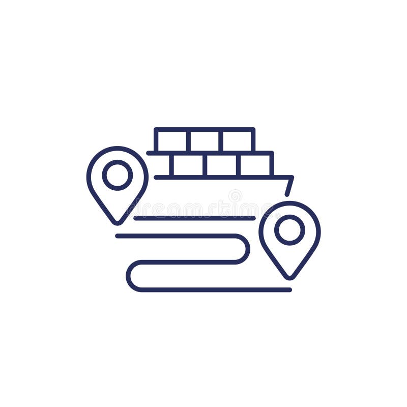 Cargo Container Ship and Maritime Route Line Icon Stock Vector ...