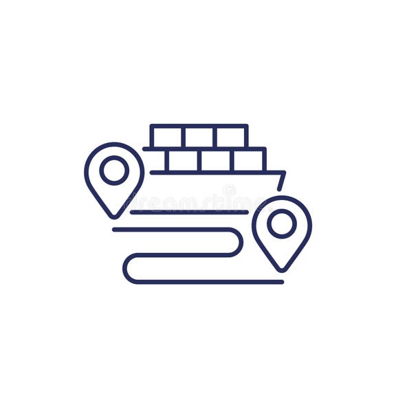 Cargo Container Ship and Maritime Route Line Icon Stock Vector ...