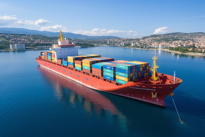A Cargo Container Ship is in the Middle of the Water, Aerial View ...