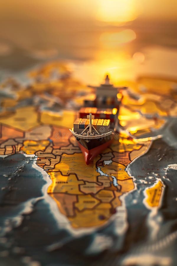 Cargo Container Ship Model Over the World Map. Shipownersip, Wealth ...